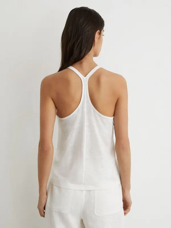 REISS Lidie Linen Racer-back Vest - White