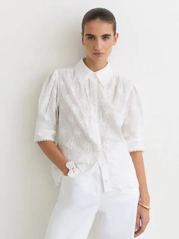 REISS Floral-embroidered Shirt