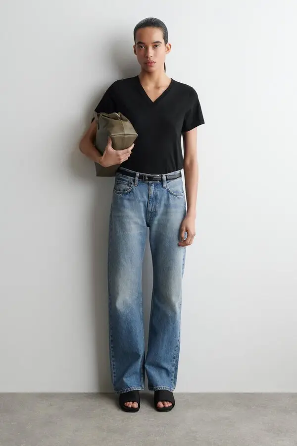 Cos Cotton V-neck T-shirt - Black
