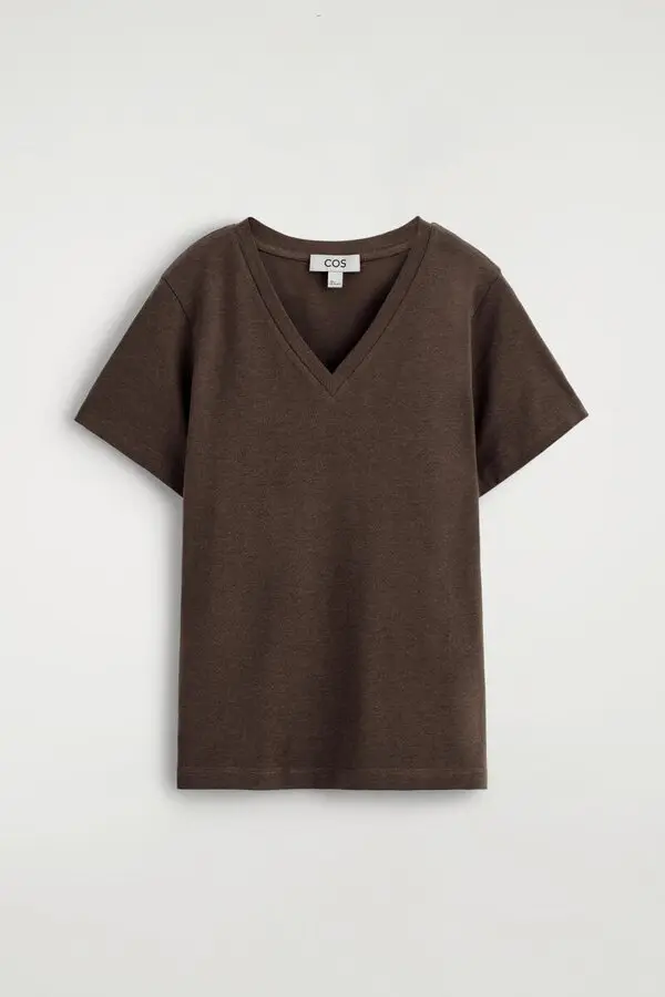 Cos Cotton V-neck T-shirt - Brown
