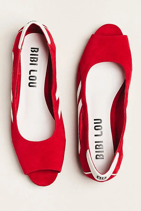 BIBI LOU Sporty Peep-toe Ballet Flats - Red
