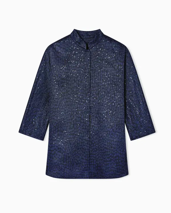 Giorgio Armani Viscose-blend Single-breasted Jacket With Sequins - Navy Blue