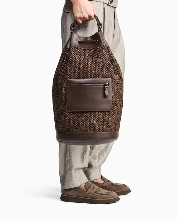 Giorgio Armani Raffia And Leather Backpack