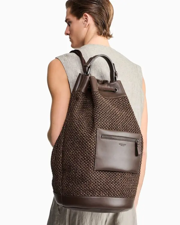 Giorgio Armani Raffia And Leather Backpack