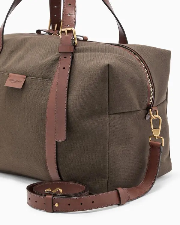 Giorgio Armani Canvas And Leather Duffle Bag - Brown