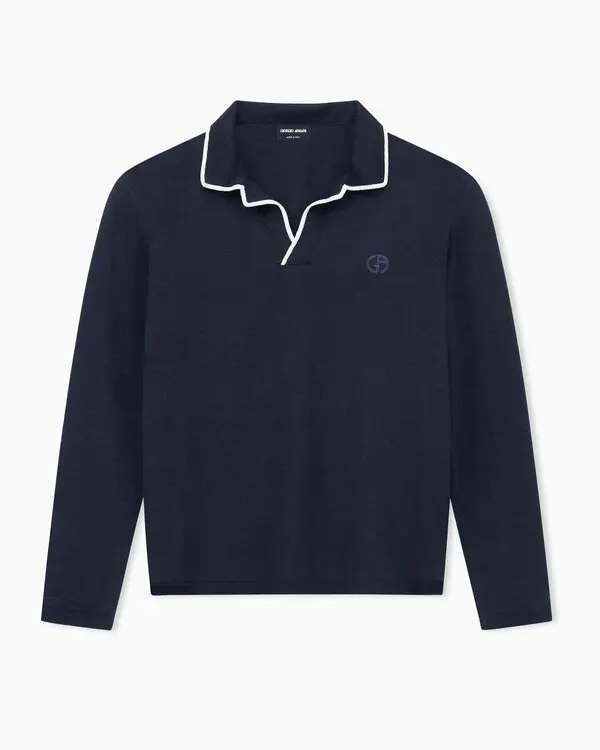 Giorgio Armani Linen And Silk Blend Knit Polo Shirt - Navy Blue