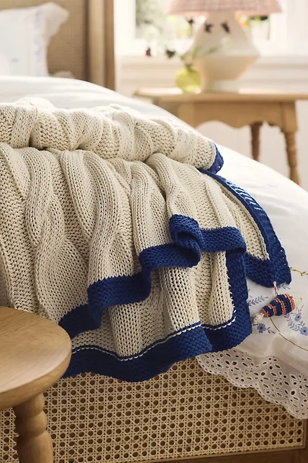 Anthropologie Juni Cotton Knit Throw With Charms