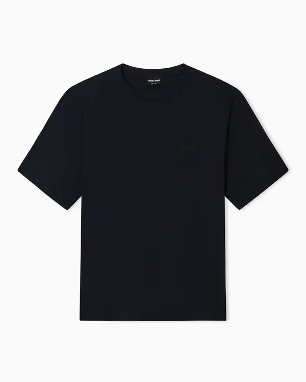 Giorgio Armani Cotton And Modal T-shirt With Embroidery - Navy Blue