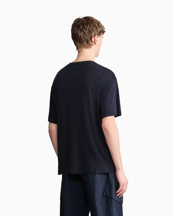 Giorgio Armani Cotton And Modal T-shirt With Embroidery - Navy Blue