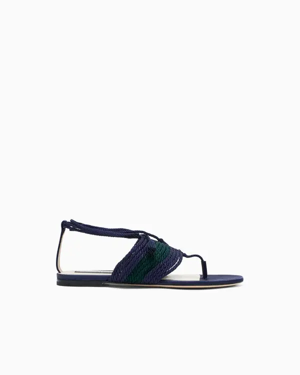 Giorgio Armani Flat Thong Sandals In Passementerie - Blue