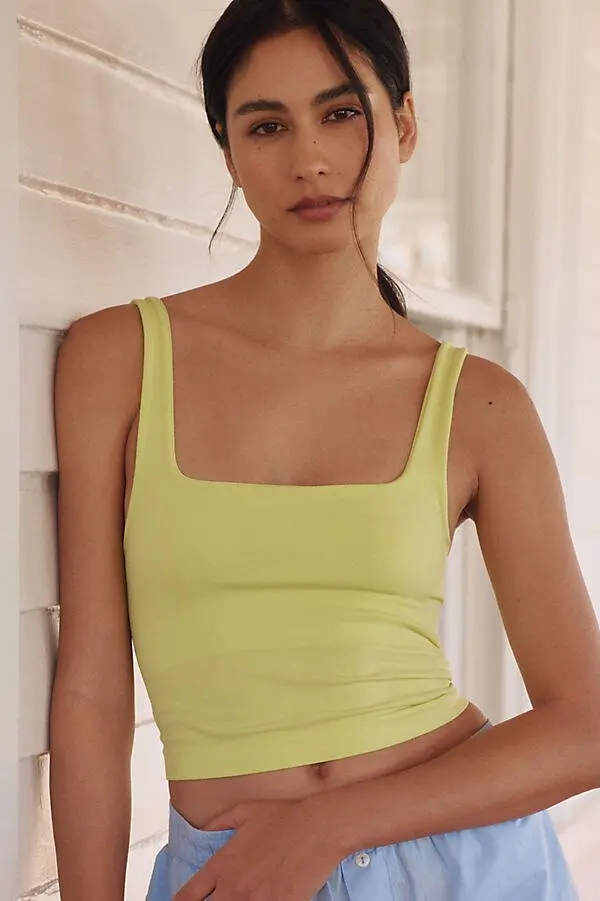 LYREBIRD Square-neck Shelf-bra Tank Top - Limeade