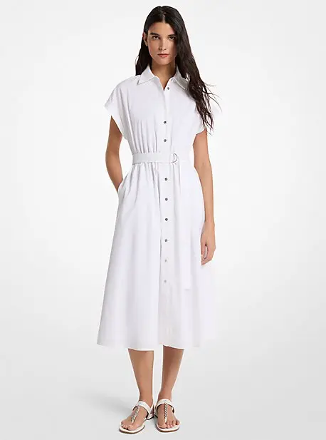 Michael Kors Cotton Poplin Midi Dress - White