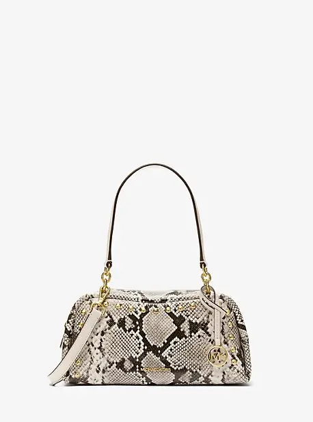 Michael Kors Cecily Small Studded Snake Embossed Shoulder Bag - Natural