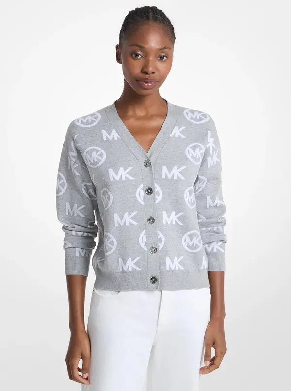 Michael Kors Logo Jacquard Cotton Blend Cardigan