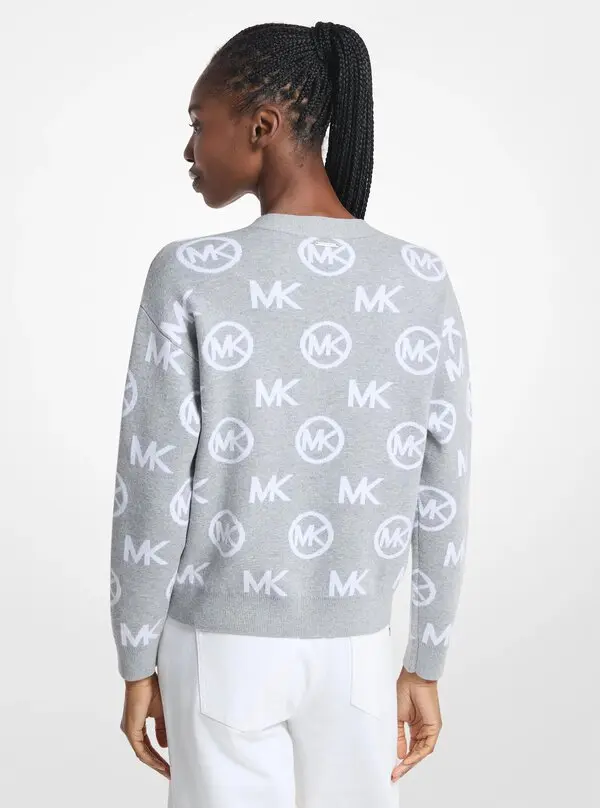 Michael Kors Logo Jacquard Cotton Blend Cardigan