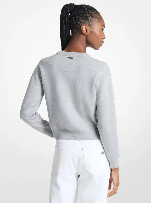 Michael Kors Logo Embellished Cotton-blend Sweater - Grey