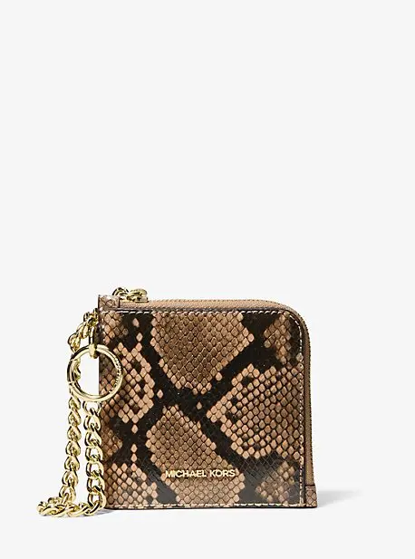 Michael Kors Jet Set Travel Medium Snake Embossed Chain Wallet - Brown