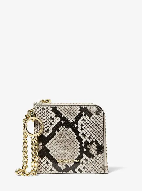 Michael Kors Jet Set Travel Medium Snake Embossed Chain Wallet - Natural