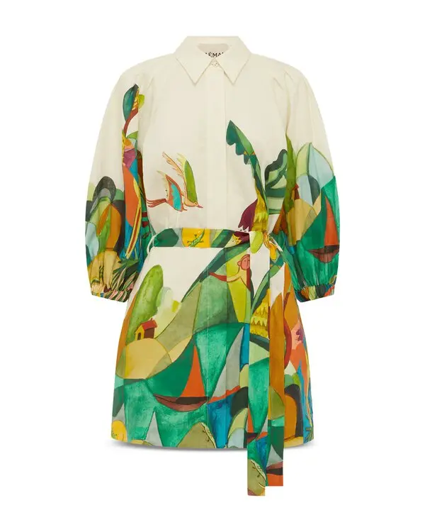 ALEMAIS Mokshini Printed Linen Mini Shirt Dress - Multi