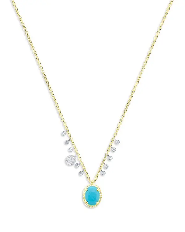 Meira T 14k White And Yellow Turquoise And Diamond Dangle Pendant Necklace - Gold