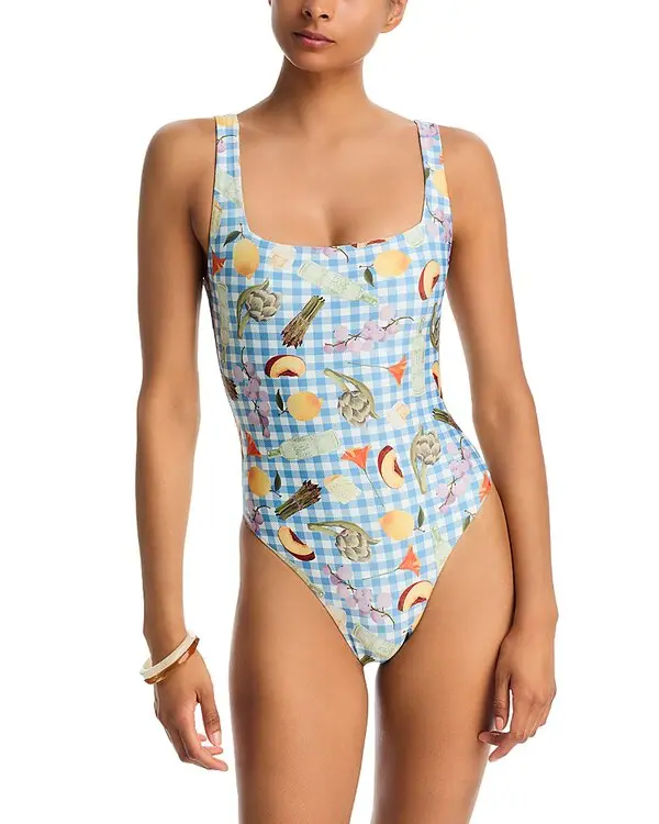 Aqua X Lisa Says Gah Printed One-piece Swimsuit Exclusive - Blue/white