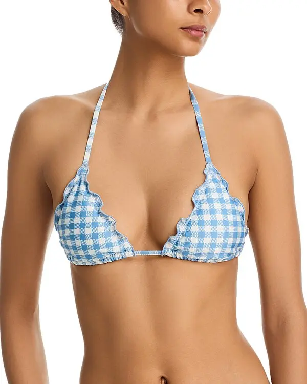 Aqua X Lisa Says Gah Ruffle Triangle Bikini Top - Blue And White Multi