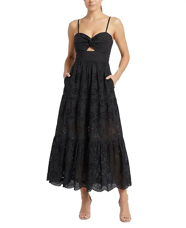 CHANGE OF SCENERY Jillian Embroidered Eyelet Tiered Maxi Dress - Black