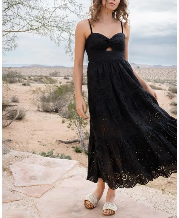 CHANGE OF SCENERY Jillian Embroidered Eyelet Tiered Maxi Dress