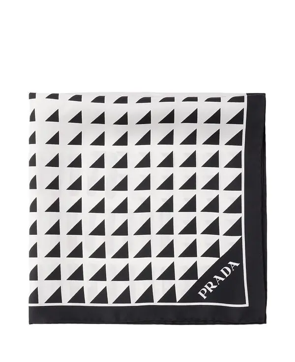 Prada Printed Silk Twill Scarf 55x55 - Black - Lipstick