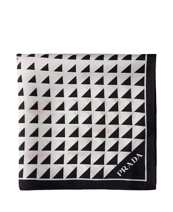 Prada Printed Silk Twill Scarf 55x55 - Black And White