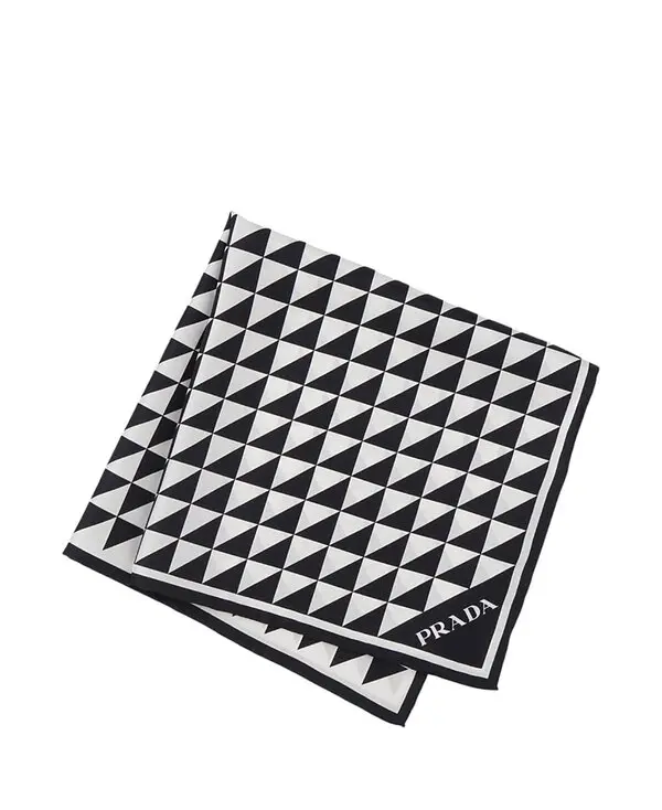 Prada Printed Silk Twill Scarf 55x55 - Black