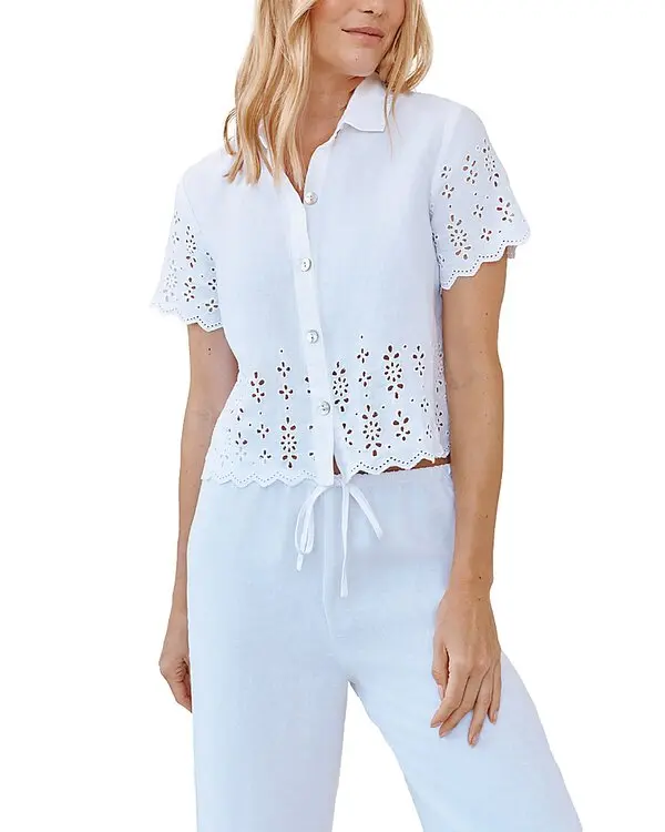 Bella Dahl Short Sleeve Embroidered Button Down Top