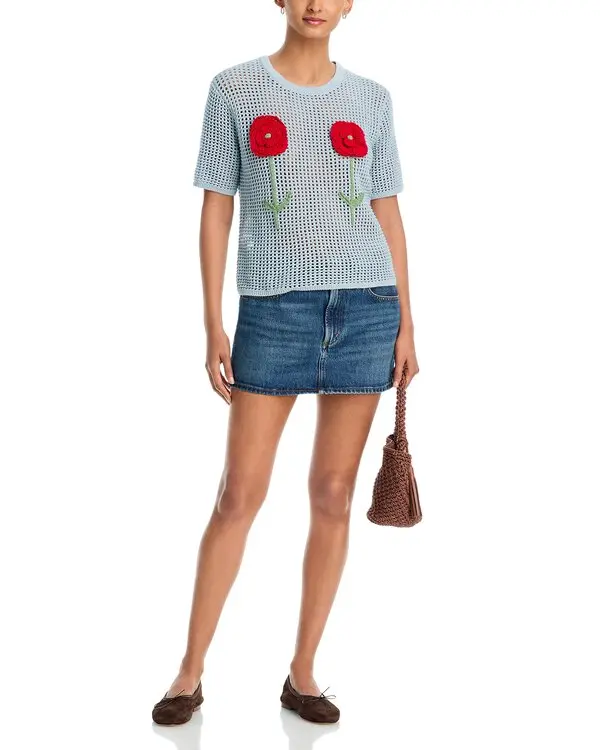 Aqua Knit Crochet Trim Top