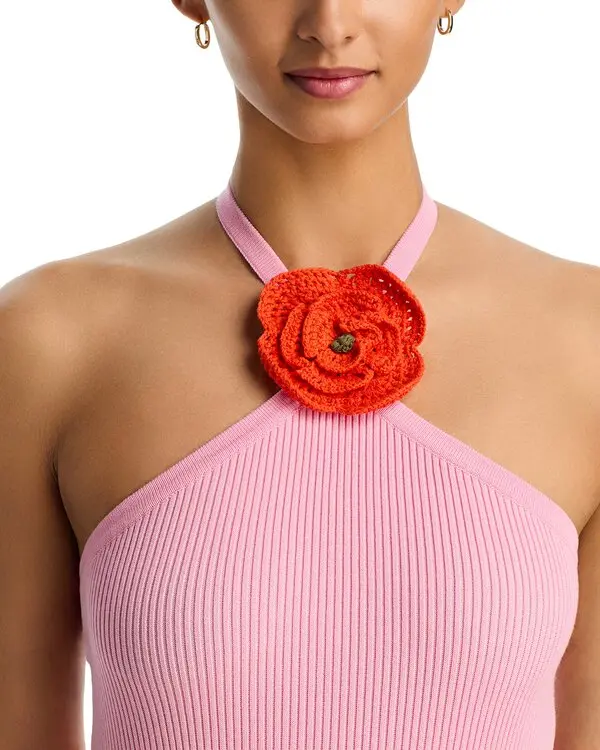 Aqua Asymmetric Neck Rosette Trim Dress