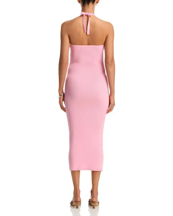 Aqua Asymmetric Neck Rosette Trim Dress