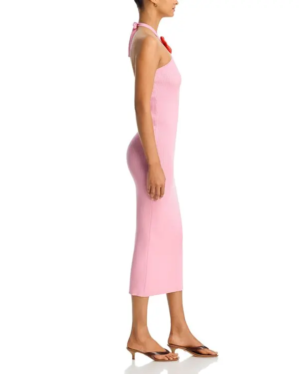 Aqua Asymmetric Neck Rosette Trim Dress