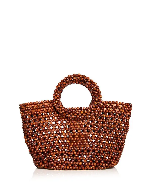 Aqua Woven Beaded Top Handle Bag - Brown