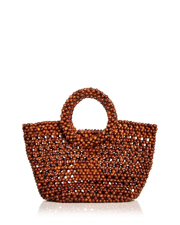 Aqua Woven Beaded Top Handle Bag - Brown