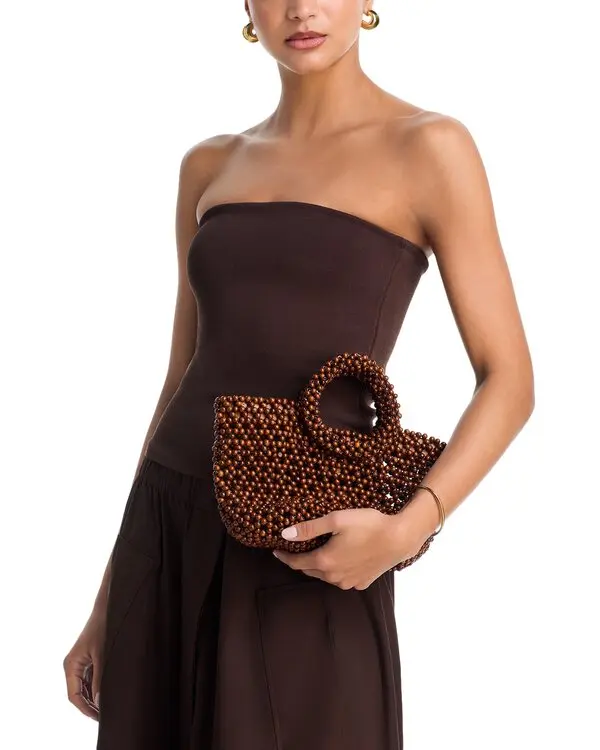 Aqua Woven Beaded Top Handle Bag - Brown