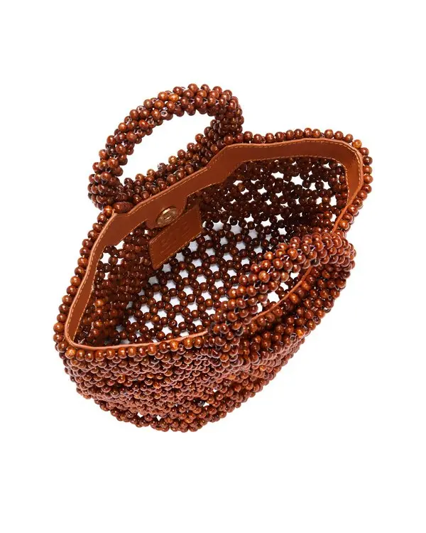Aqua Woven Beaded Top Handle Bag - Brown