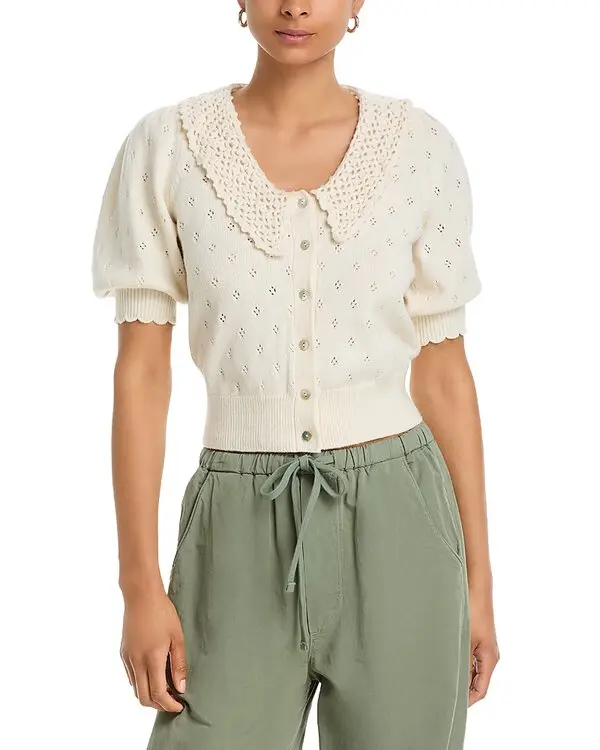 Rails Pointelle Cardigan With Crochet Collar