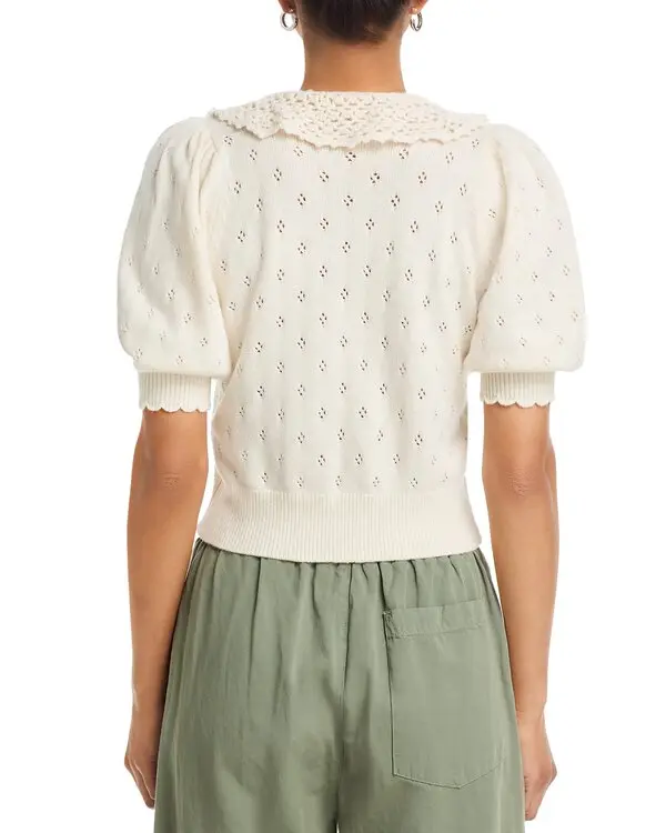 Rails Pointelle Cardigan With Crochet Collar