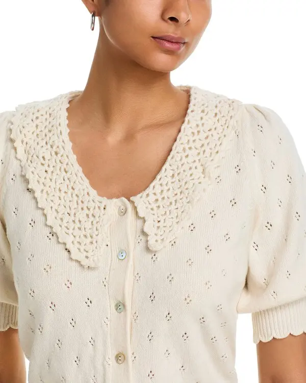 Rails Pointelle Cardigan With Crochet Collar