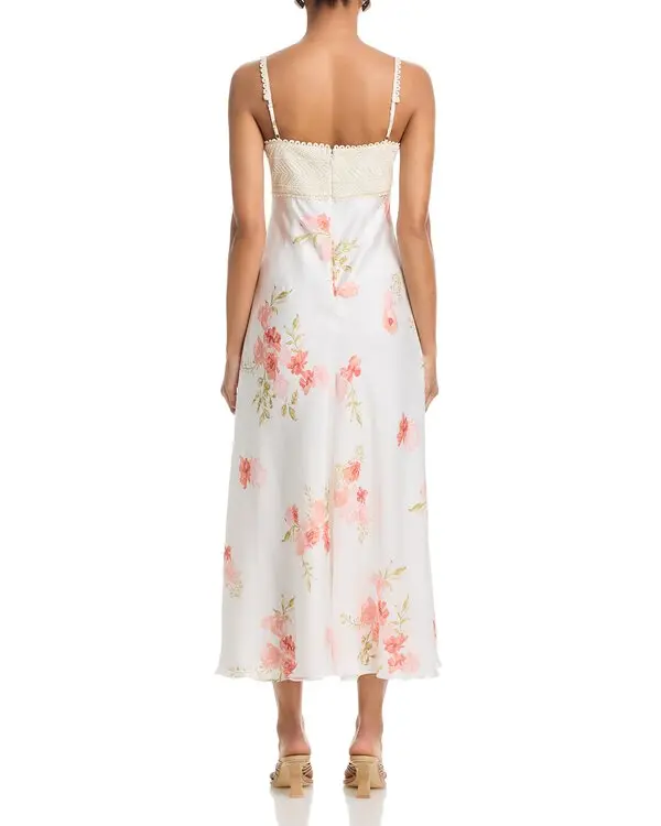 Aqua Floral And Lace Midi Dress