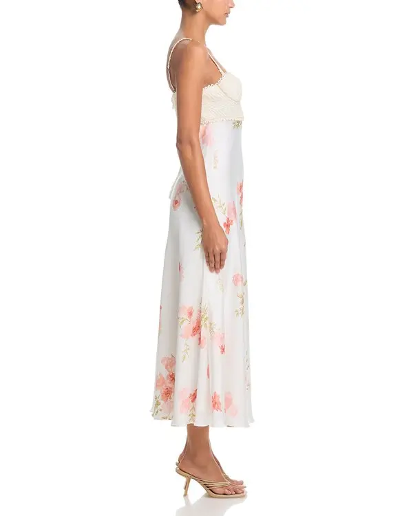 Aqua Floral And Lace Midi Dress