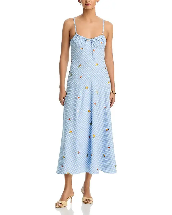 Aqua Check Maxi Dress - Blue