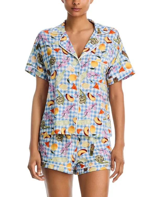 Aqua Notched Top & Shorts Pajama Set Exclusive - Gingham Multi