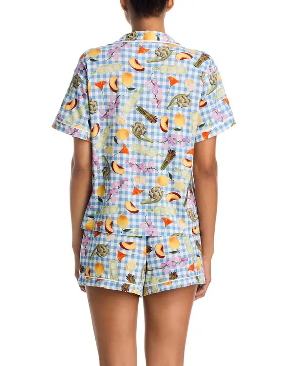 Aqua Notched Top & Shorts Pajama Set Exclusive - Gingham Multi