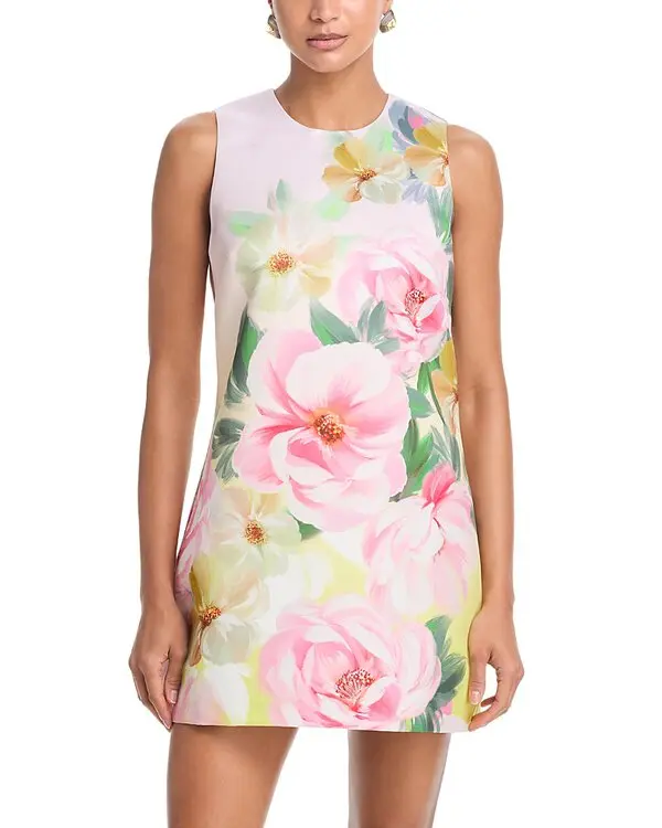 Aqua Floral Print Shift Mini Dress - Pink Multi