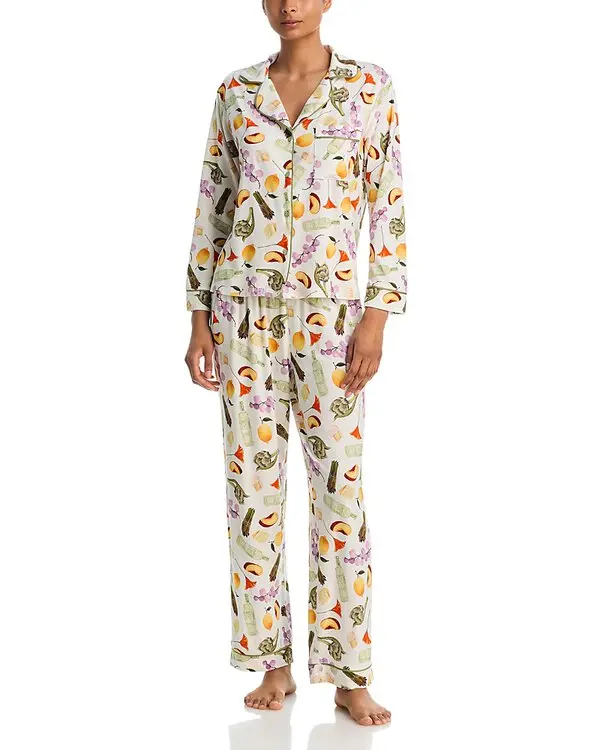 Aqua Notched Top & Pants Pajama Set Exclusive - White Multi